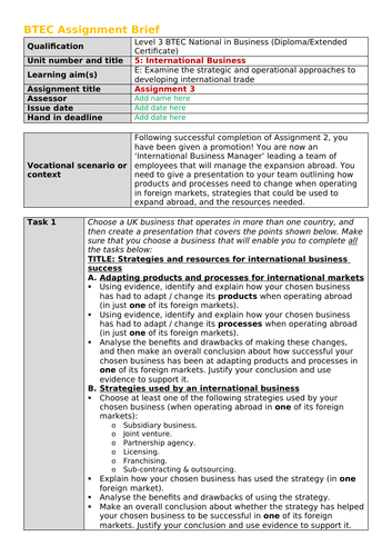 Assignment Briefs for Unit 5: International Business - BTEC Level 3 ...