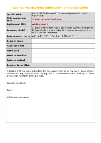 Assignment Briefs for Unit 5: International Business - BTEC Level 3 ...