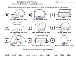 Volume and Surface Area of Prisms and Cylinders Activity: Math Message ...