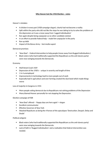 Lesson 4 - 1932 election | Teaching Resources