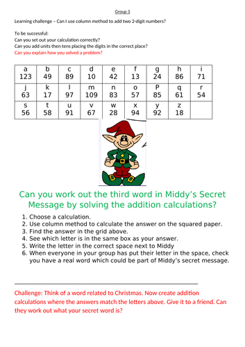 Maths Column Addition Secret Message Lesson (Christmas) | Teaching ...