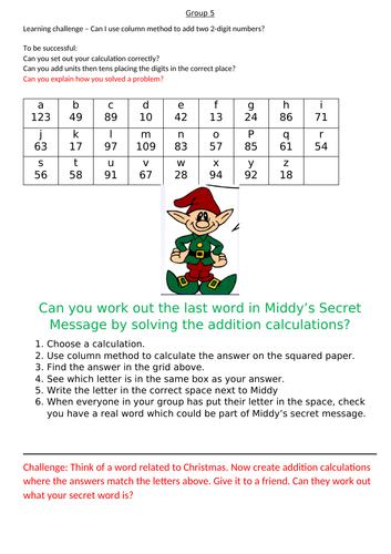 Maths Column Addition Secret Message Lesson (Christmas) | Teaching ...