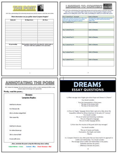 Dreams - Langston Hughes - Comprehension Activities Booklet | Teaching ...