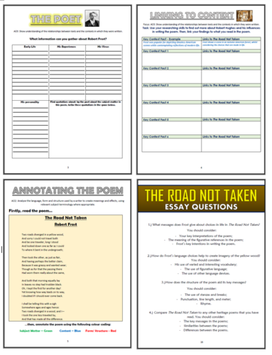 The Road Not Taken - Robert Frost - Comprehension Activities Booklet ...