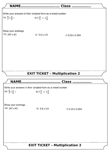 More Exit Tickets for various maths topics | Teaching Resources
