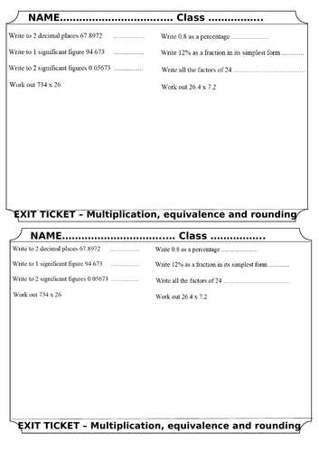More Exit Tickets for various maths topics | Teaching Resources