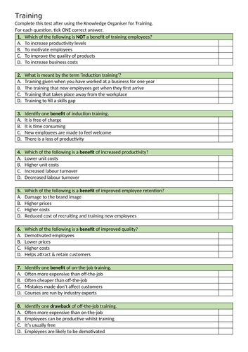 GCSE Business (9-1): Knowledge Organiser & follow-up tests for TRAINING ...