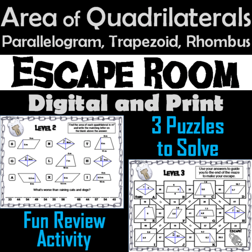 Escape Room: Area of Quadrilaterals Activity: Parallelogram, Trapezoid ...