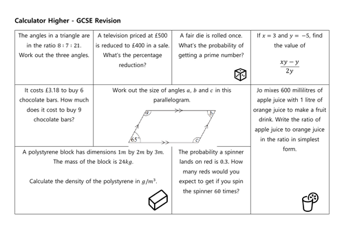 GCSE Calculator Revision Mats Set 3: Higher and Foundation | Teaching ...