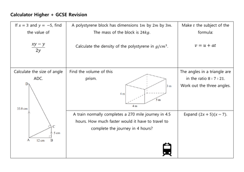GCSE Calculator Revision Mats Set 3: Higher and Foundation | Teaching ...