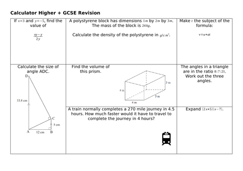 GCSE Calculator Revision Mats Set 3: Higher and Foundation | Teaching ...