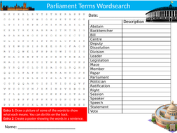 Parliament Terms Wordsearch Sheet Starter Activity Keywords Cover ...