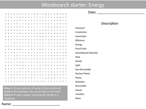 Physics Energy Wordsearch Sheet Starter Activity Keywords Cover ...