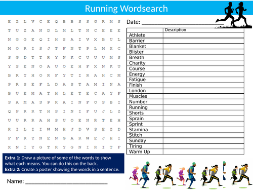 2 x Running Wordsearch Sheet Starter Activity Keywords Cover Homework ...