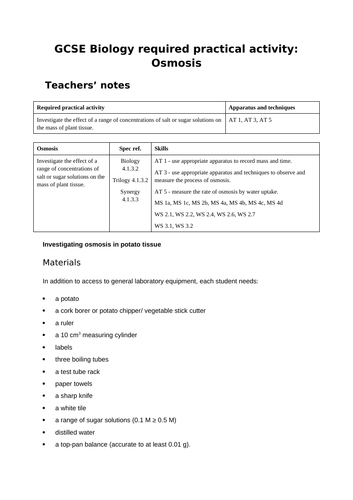 GCSE AQA REQUIRED PRACTICAL OSMOSIS | Teaching Resources GCSE AQA REQUIRED PRACTICAL OSMOSIS | Teaching Resources