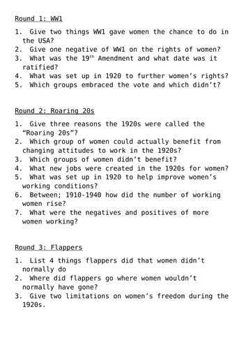 Lesson 1 - women's rights in the USA 1917-29 | Teaching Resources