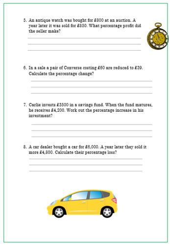 Percentage Change Worksheet-SUITABLE FOR HOME LEARNING | Teaching Resources