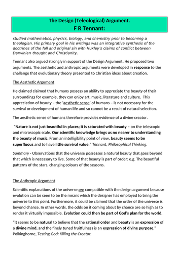 Paley's Design Argument | Teaching Resources