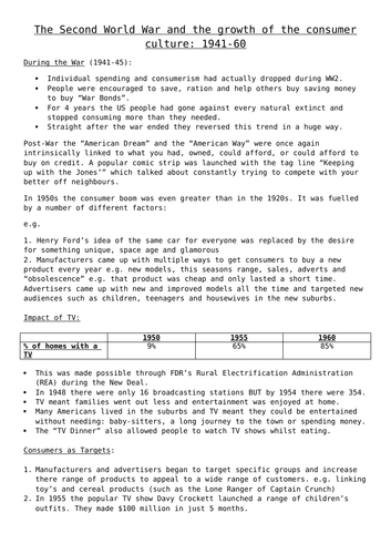 Lesson 5 - Standard of living after WW2 USA | Teaching Resources