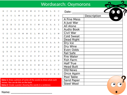 Oxymorons Wordsearch Sheet Starter Activity Keywords Cover Homework ...