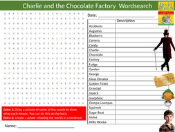 2 x Charlie and the Chocolate Factory Wordsearch Sheet Starter Activity ...