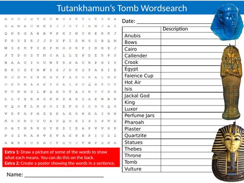 Tutankhamun's Tomb Wordsearch Sheet Starter Activity Keywords Cover ...