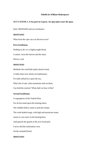 Act 2, Scene 1 - Othello by William Shakespeare | Teaching Resources