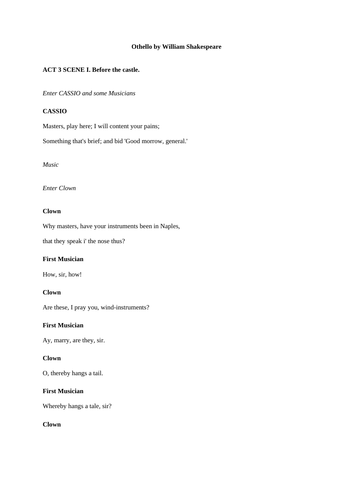 Act 3, Scene 1 - Othello by William Shakespeare | Teaching Resources
