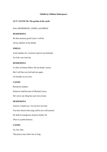 Act 3, Scene 3 - Othello by William Shakespeare | Teaching Resources
