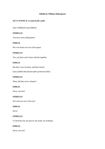 Act 4, Scene 2 - Othello by William Shakespeare | Teaching Resources