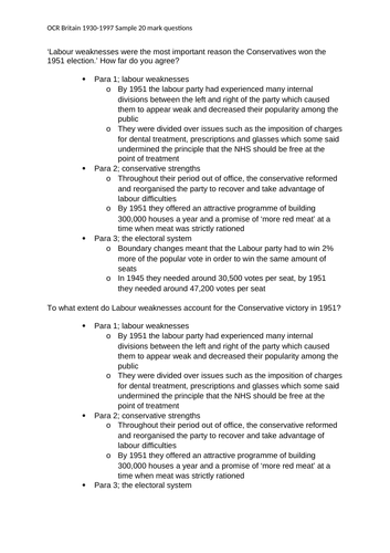ocr history British depth study- 20 mark essay questions and plans ...