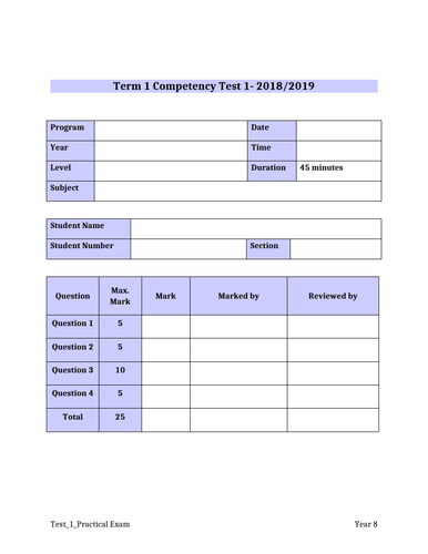 Python Programming Practical Test For Year 8 Teaching Resources 