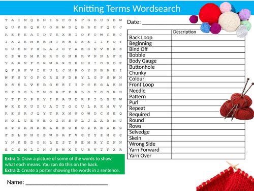 2 x Knitting Terms Wordsearch Sheet Starter Activity Keywords Cover ...