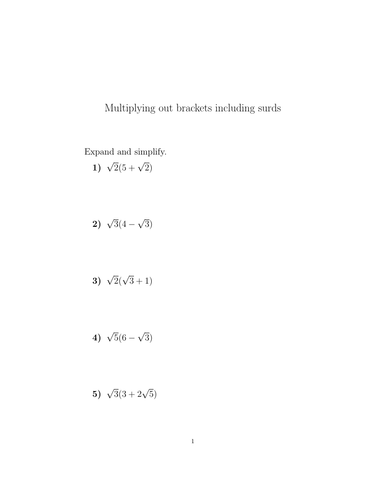 Multiplying out brackets including surds worksheet no 3 (with solutions ...