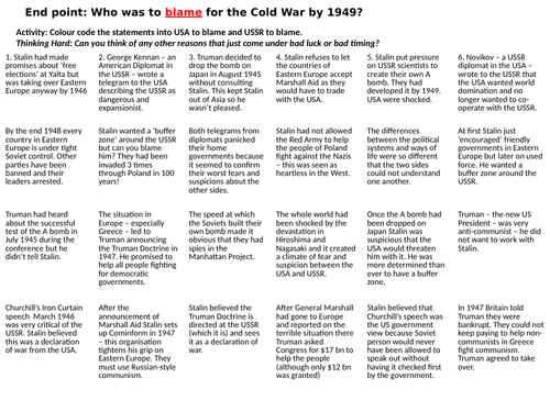 Activity - Who was to blame for the Cold War? | Teaching Resources