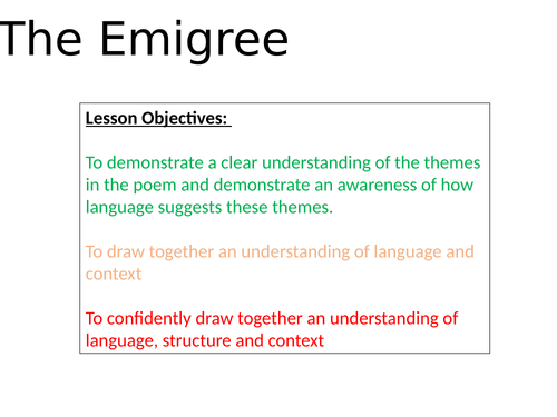 The Emigree by Carol Rumens | Teaching Resources