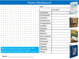 Poetry Wordsearch Sheet Starter Activity Keywords Cover Homework ...