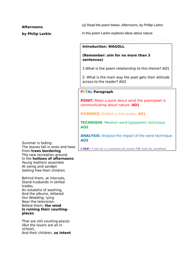 Afternoons: Practice, model and essay structure guidance lesson WJEC ...