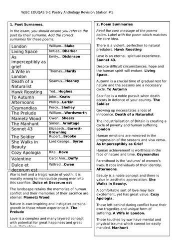 WJEC EDUQAS Poetry Anthology Revision Activities | Teaching Resources