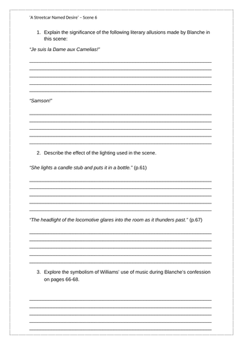 'A Streetcar Named Desire' Scene 6 questions AO2 AO3 | Teaching Resources