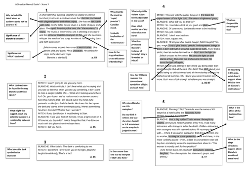 'A Streetcar Named Desire' Scene 9 Annotation Prompts. | Teaching Resources