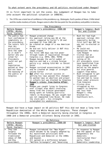 Lesson 5 - Did Reagan revitalize US Politics? | Teaching Resources