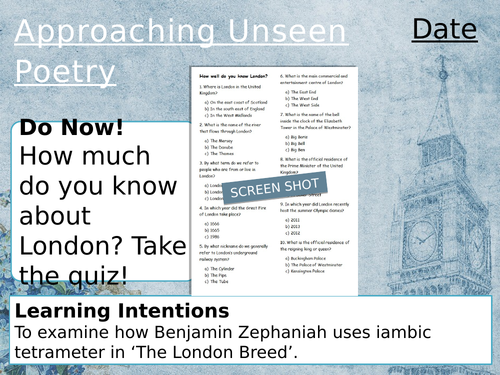 Unseen Poetry Lesson 4 | Teaching Resources