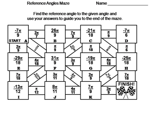 Reference Angles Activity: Math Maze | Teaching Resources
