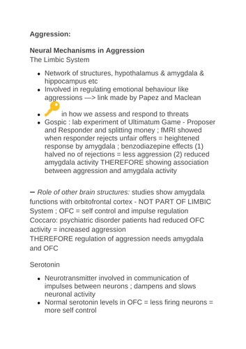 Aggression Revision Notes | Teaching Resources