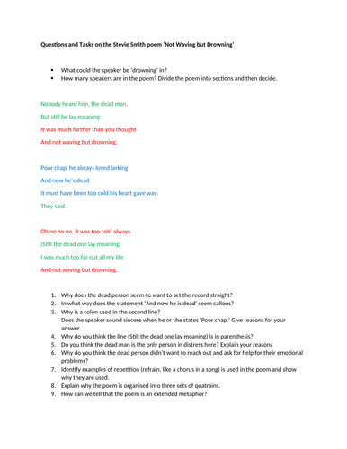 Not Waving But Drowning | Teaching Resources