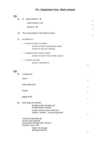 AQA KS3 YEAR 8 BIOLOGY - ORGANISMS | Teaching Resources