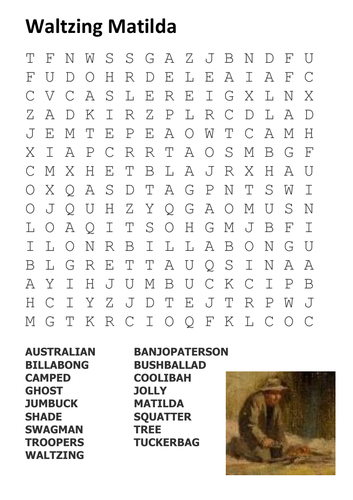 Waltzing Matilda Word Search | Teaching Resources