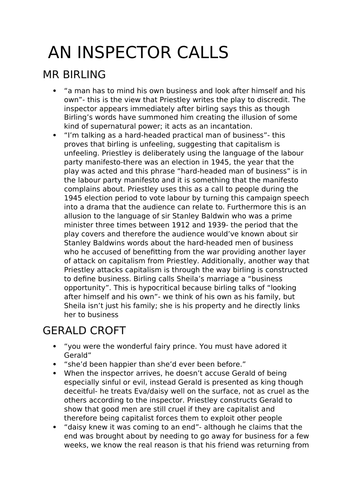 English literature - An Inspector Calls characters and themes revision ...
