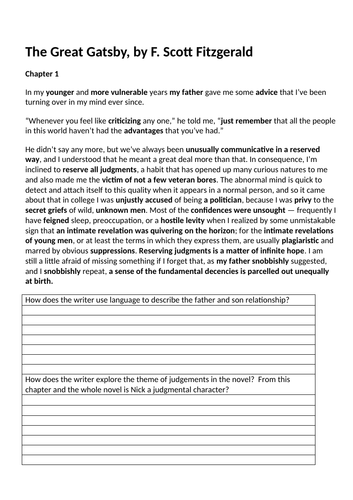 Great Gatsby chapter 1 - A range of questions on chapter 1 KS5 English ...